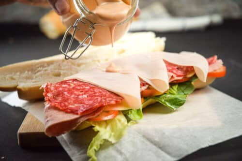 Triple Meat Sub Sandwich with Creamy Sriracha Sauce - In the Kitch