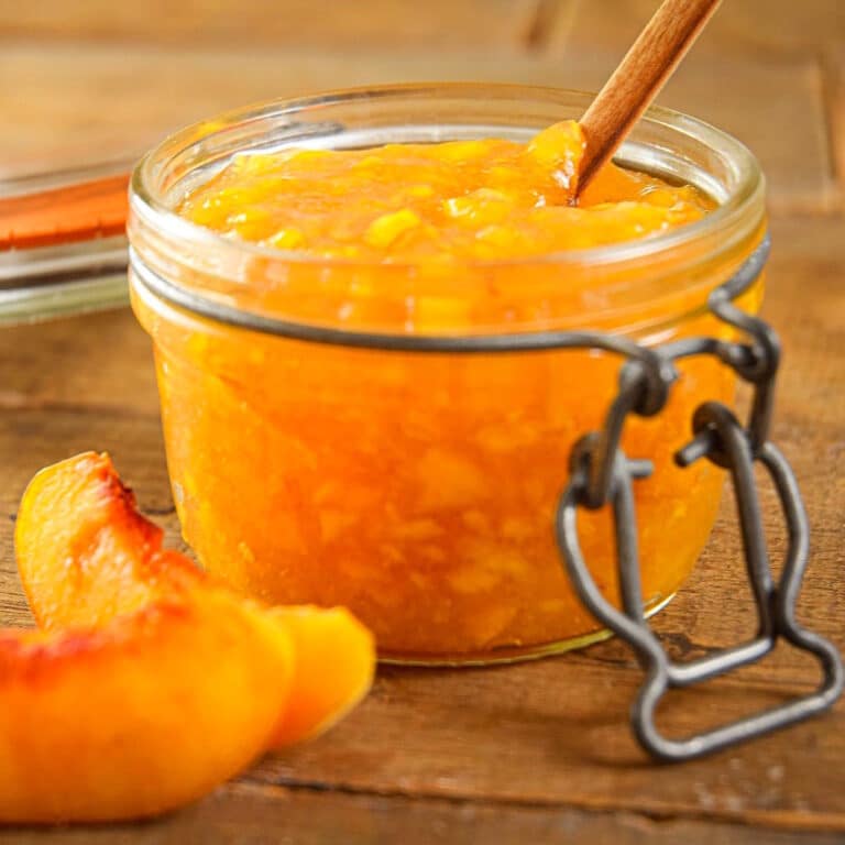 Peach Freezer Jam (Low Sugar) - In the Kitch